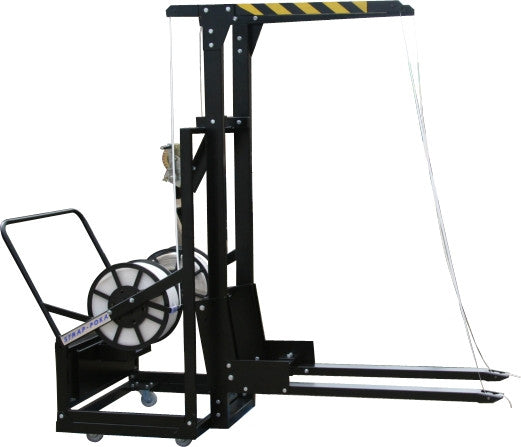 Strapping Machine straps pallets both at ground and conveyor level!
